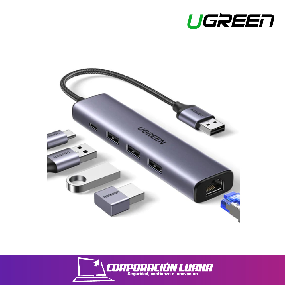 UGREEN 5 IN 1 MULTIPORT HUB 3XUSB 3.0 ( 60554 ) W/GIGABIT | JR45/USB-C