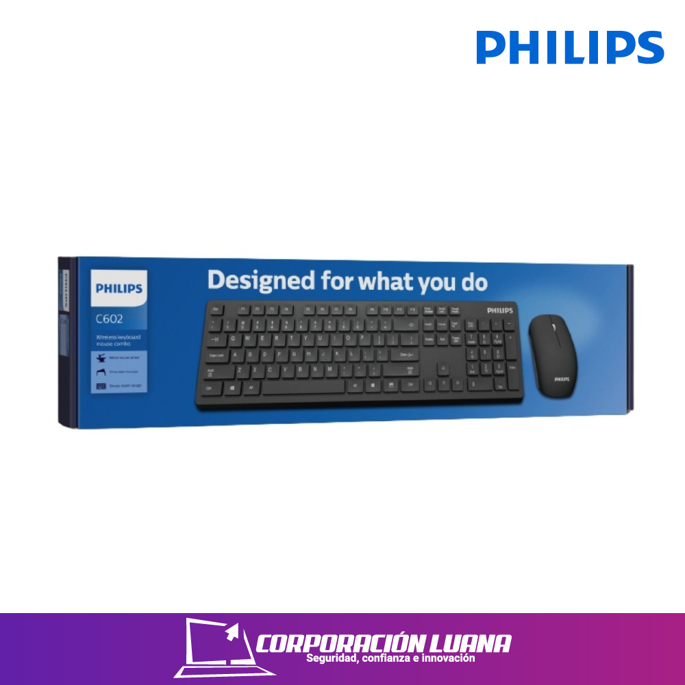 COMBO TECLADO Y MOUSE PHILIPS C602 WIRELESS TECLADO + MOUSE (PN:SPT6602B)